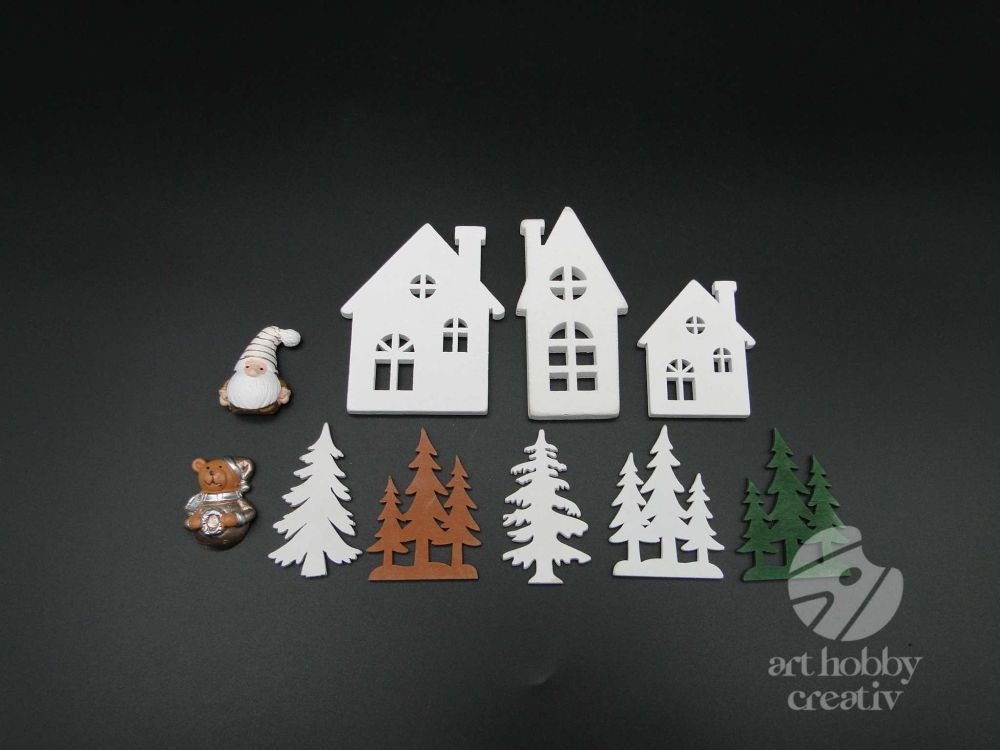 Ornament de craciun din lemn - dif. forme set/11buc